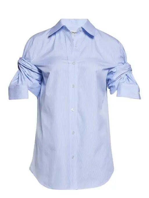 Monse Knotted Sleeve Stripe Cotton Poplin Shirt - Sky Blue