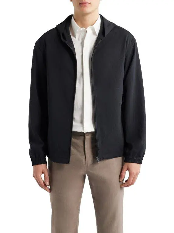 Emporio Armani Seersucker Hooded Jacket - Solid Black