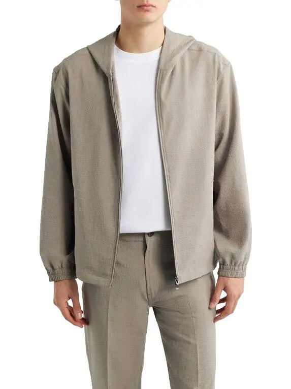 Emporio Armani Seersucker Hooded Jacket - Solid Dark Beige