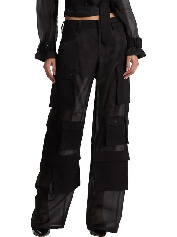 Alice + Olivia Olympia Mr. Baggy Sheer Cargo Pants - Black