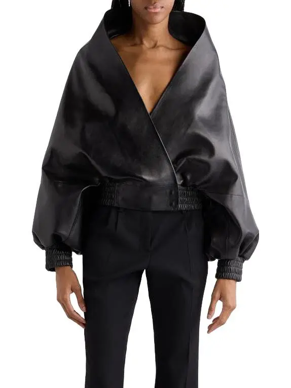 Balenciaga Folded Leather Wrap Jacket - 1000 Black