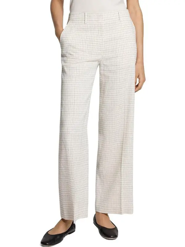 Theory Classic Check Straight Leg Pants - Natural Multi