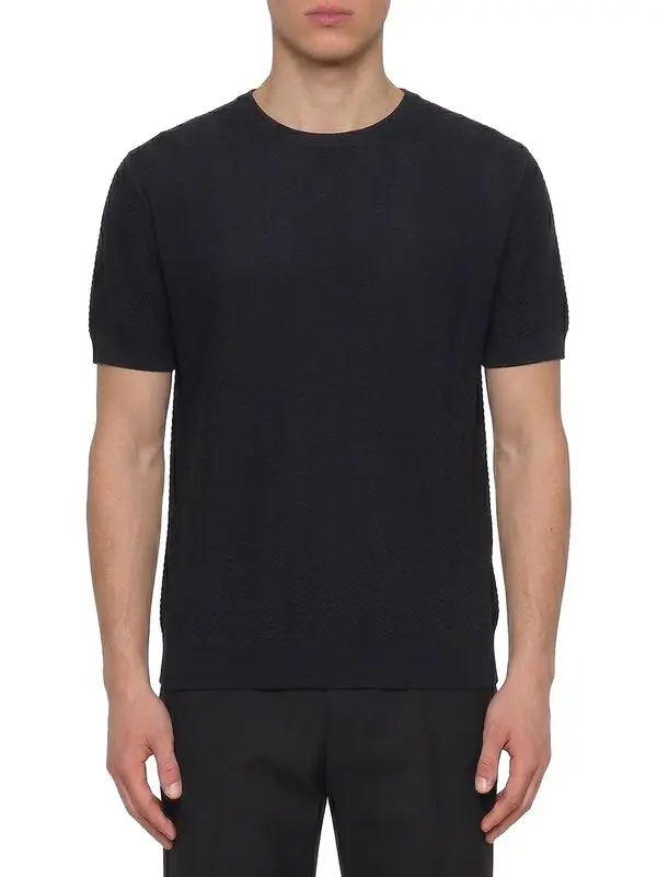 Giorgio Armani Cotton Blend Crew Neck Sweater - Black