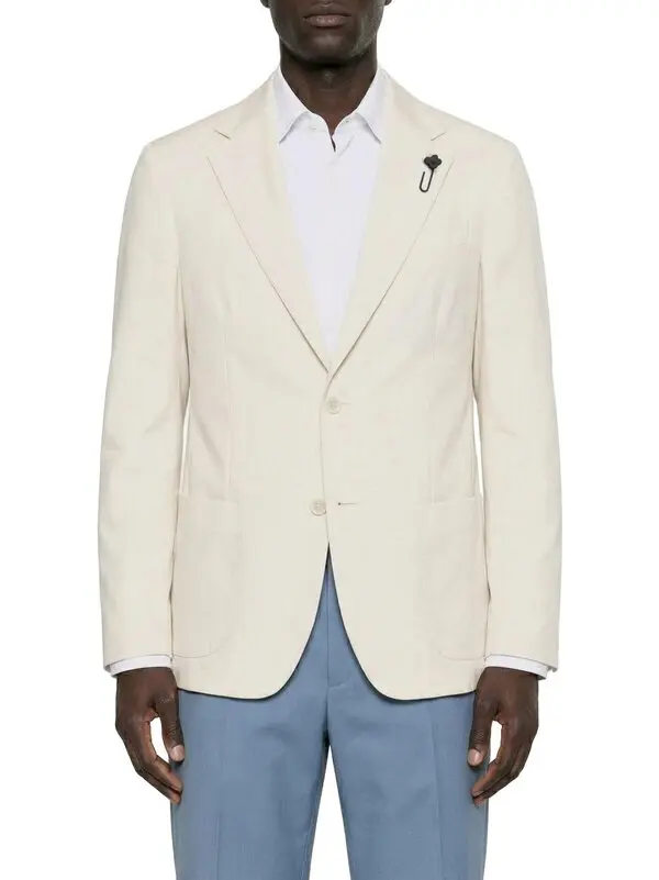 LARDINI Single-breasted Silk And Cotton Blazer - Beige