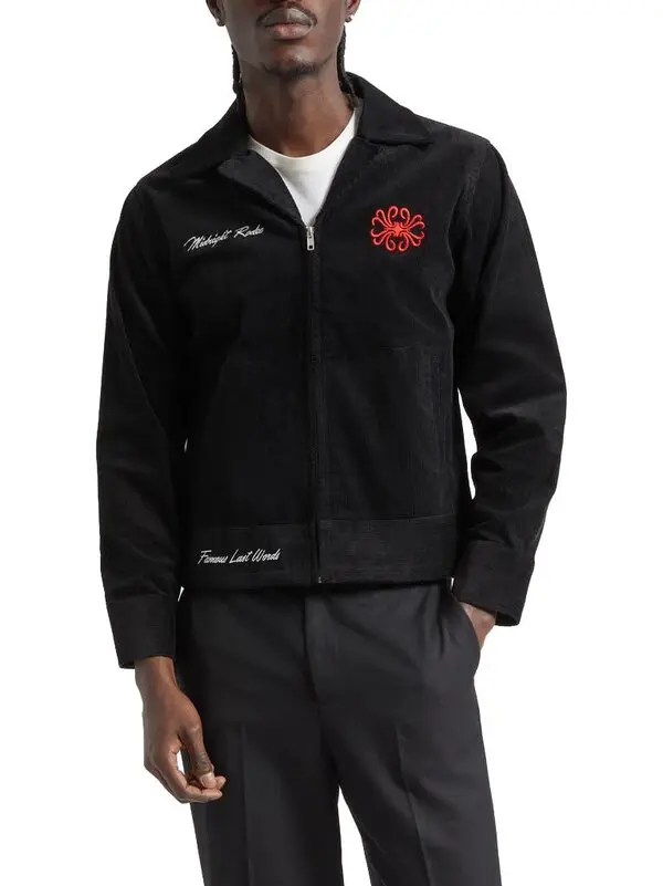 MIDNIGHT RODEO Embroidered Corduroy Club Jacket - Black