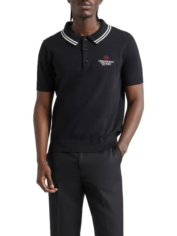MIDNIGHT RODEO Signature Logo Embroidered Polo Sweater - Black
