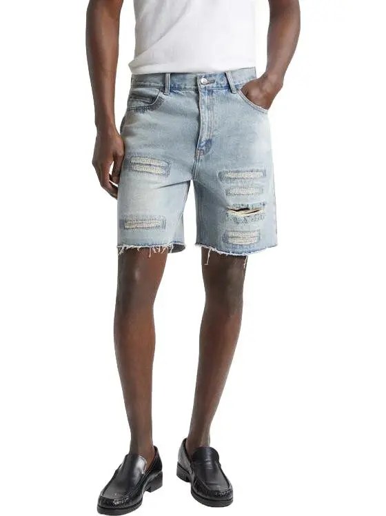 MIDNIGHT RODEO Distressed Cutoff Denim Shorts - Light Blue Wash