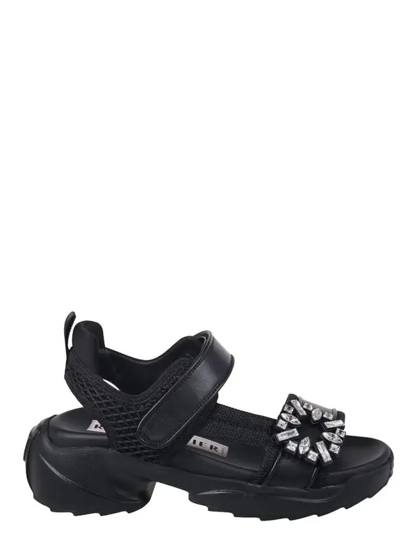 ROGER VIVIER Embellished Leather And Mesh Sandals - Black