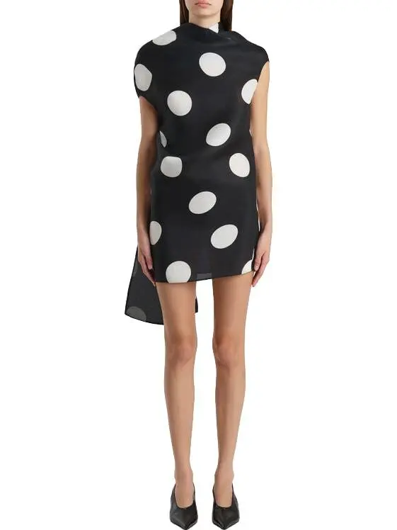 Khaite Tatia Polka Dot Silk Gazar Mini Dress - Large Dot Black