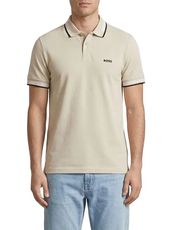 BOSS Cotton Polo With Logo - Beige