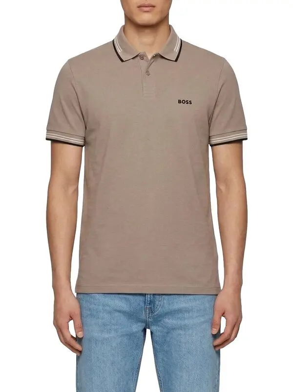 BOSS Cotton Polo With Logo - Sand