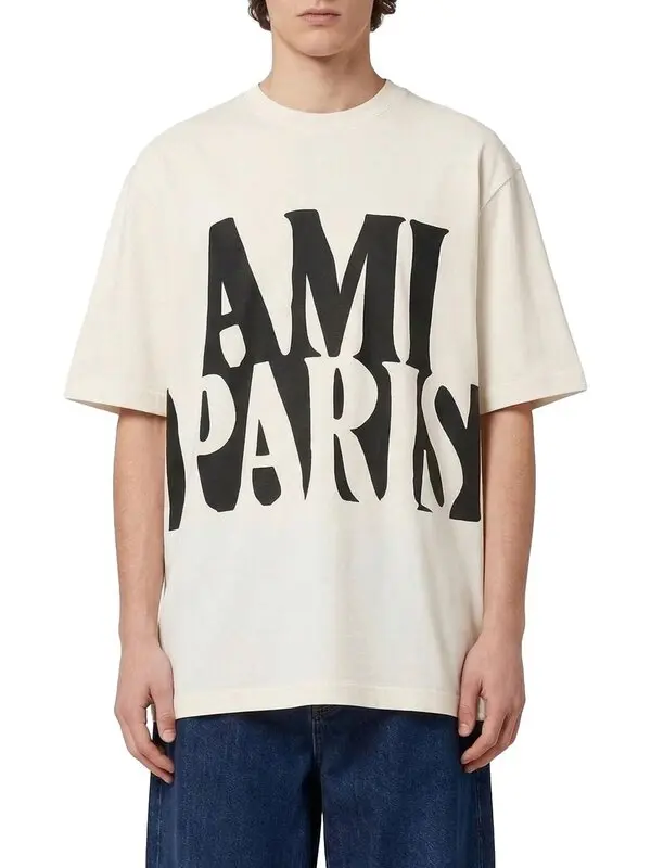AMI Paris Oversized Cotton T-shirt With Logo - White