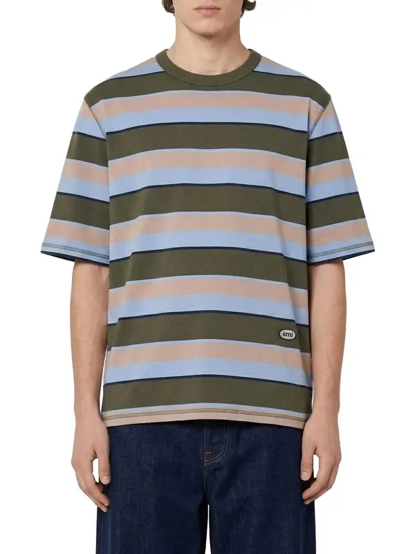 AMI Paris Striped Cotton T-shirt - Red