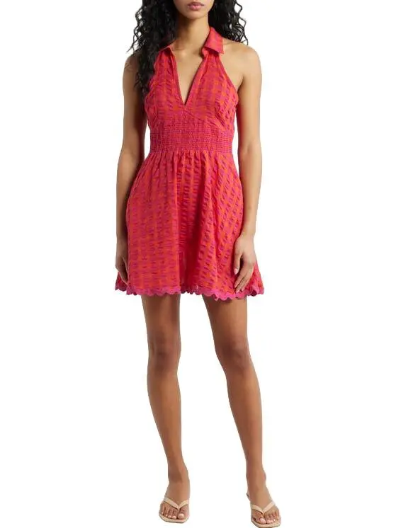 Saylor Quinnen Texture Smocked Fit & Flare Minidress - Pink/orange