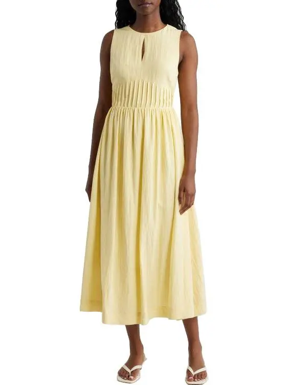 Moon River Sleeveless Keyhole Midi Dress - Yellow