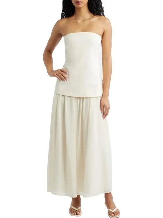 Moon River Strapless Mixed Media Maxi Dress - Cream