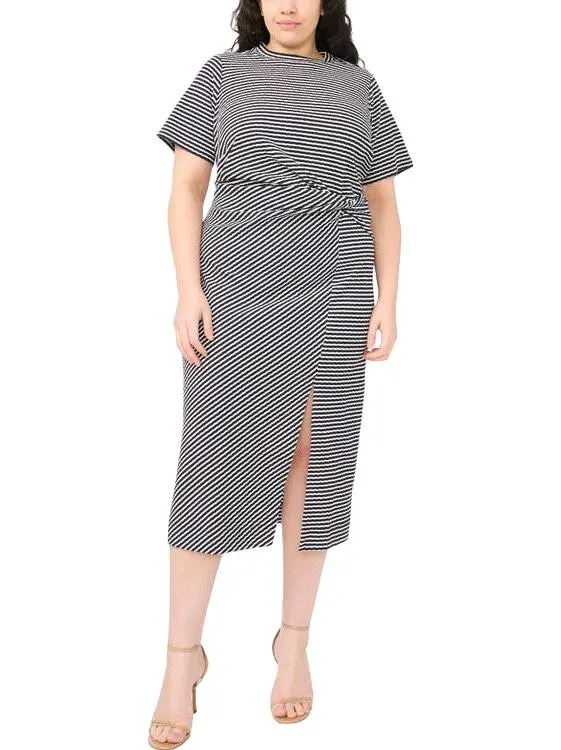 Halogen Stripe Twist Midi T-shirt Dress - Baritone Blue