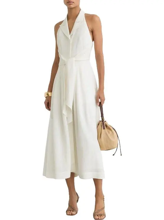 REISS Tie Waist Sleeveless Maxi Dress - Ivory