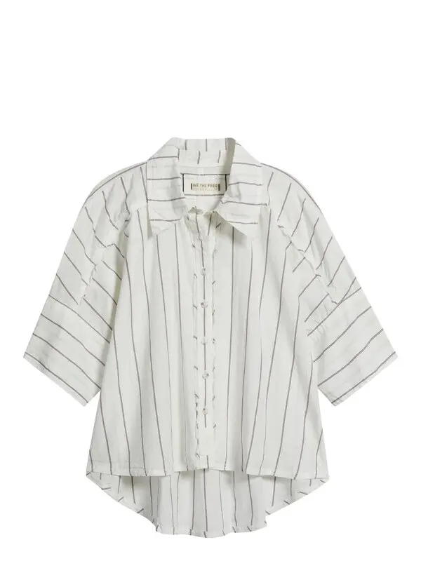 Free People Seaside Stripe Cotton Shirt - Ivory Combo