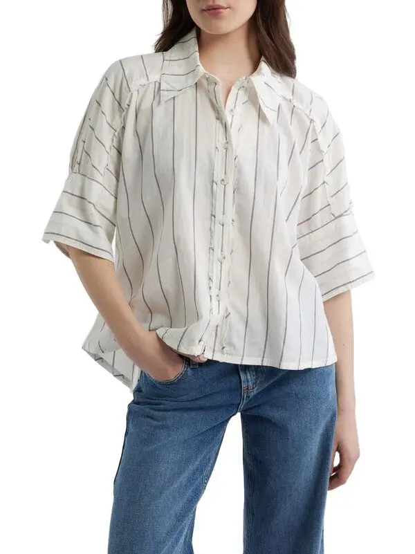 Free People Seaside Stripe Cotton Shirt - Ivory Combo