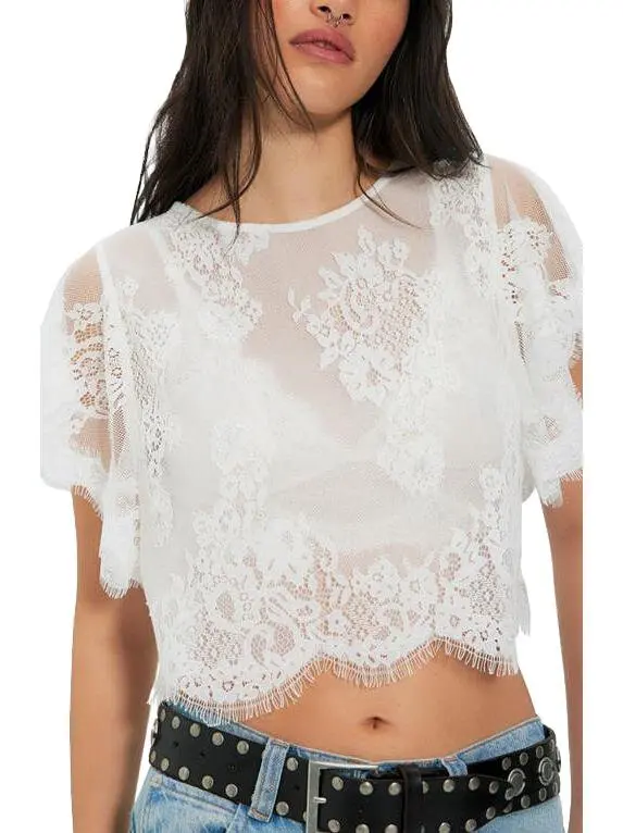 Free People Lunar Ash Lace Crop Top - Clean Ivory