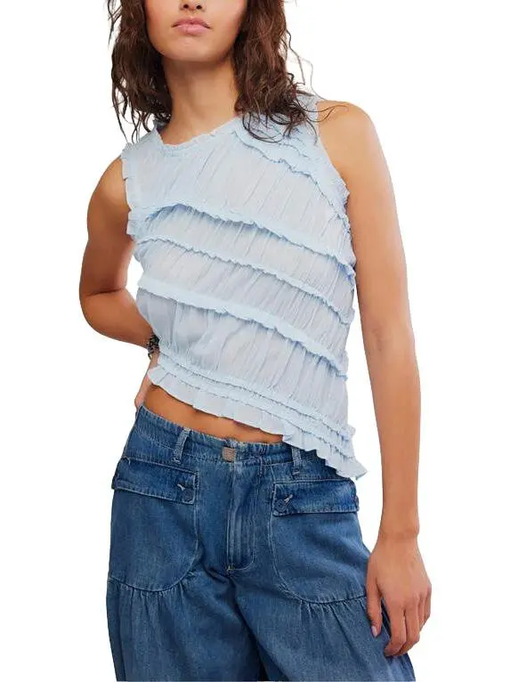Free People Smocked Asymmetric Tank - Dew Shine