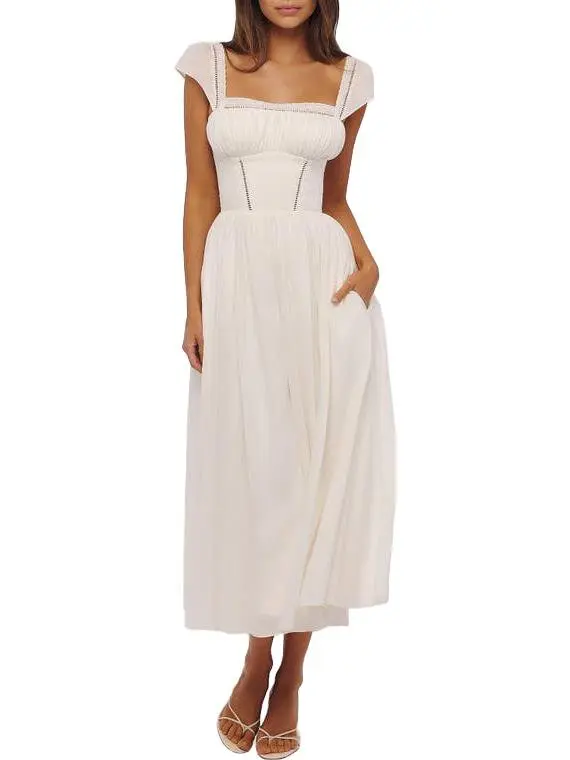 House Of Cb Thea Lace Trim Flare Maxi Dress - White