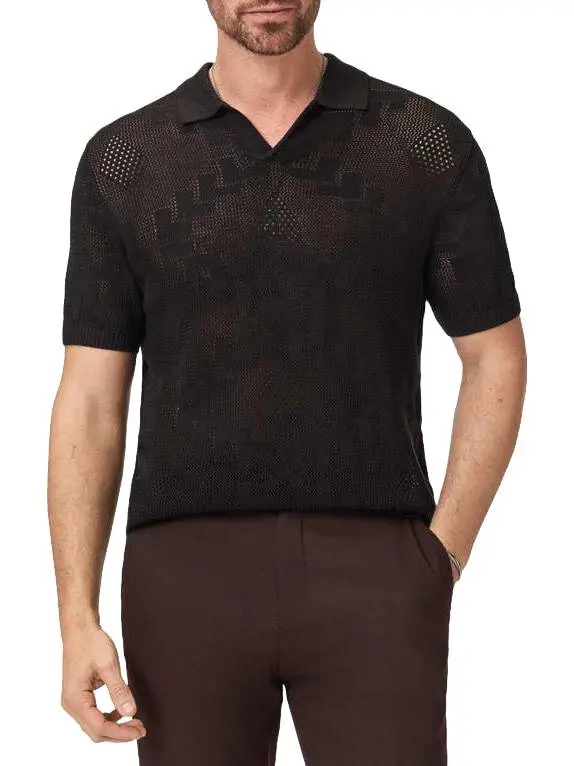 John Varvatos Corso Organic Cotton Diamond Crochet Polo - Brandy