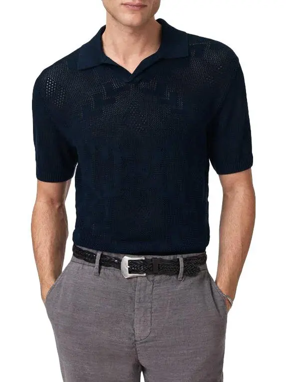 John Varvatos Corso Organic Cotton Diamond Crochet Polo - Deep Blue