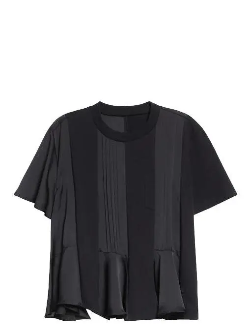 Sacai Mixed Media Satin & Jersey T-shirt - Black