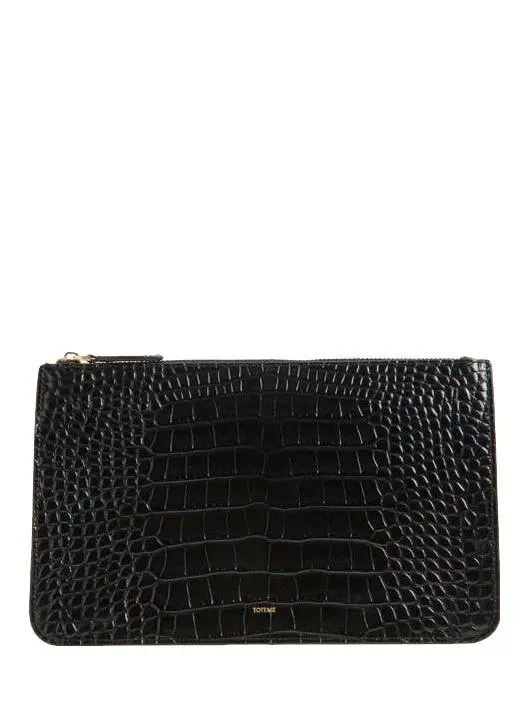 TOTEME Croc Embossed Leather Threefold Clutch - Black
