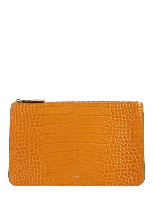 TOTEME Croc Embossed Leather Threefold Clutch - Tangerine