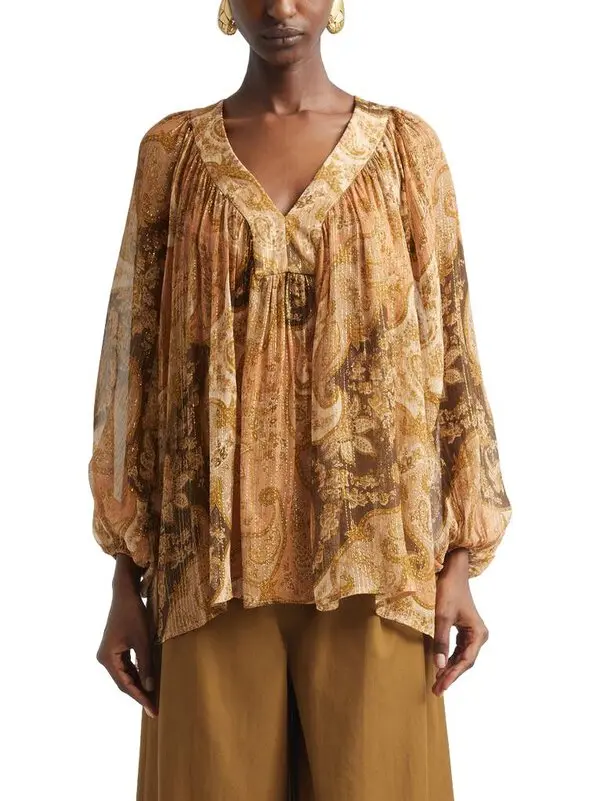 Zimmermann Kindred Spirit Carousel Batwing Silk Blend Top - Biscuit Paisley