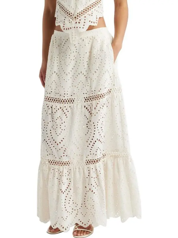 KITTENISH Eyelet Lace Maxi Skirt - Egret