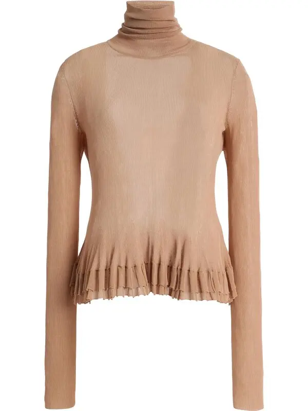 ASHLYN Merritt Knit Peplum Turtleneck Top - Tan