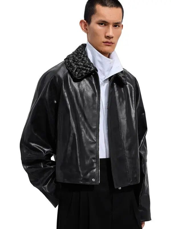 Bottega Veneta Cracked Leather Jacket - Double Black
