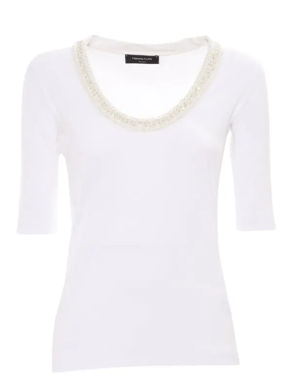 Fabiana Filippi Ribbed Knit Top With Contrast Collar - White