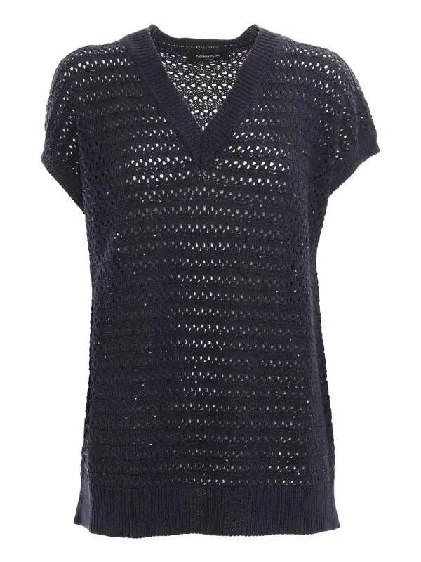 Fabiana Filippi Crochet V-neck Sweater - Blu