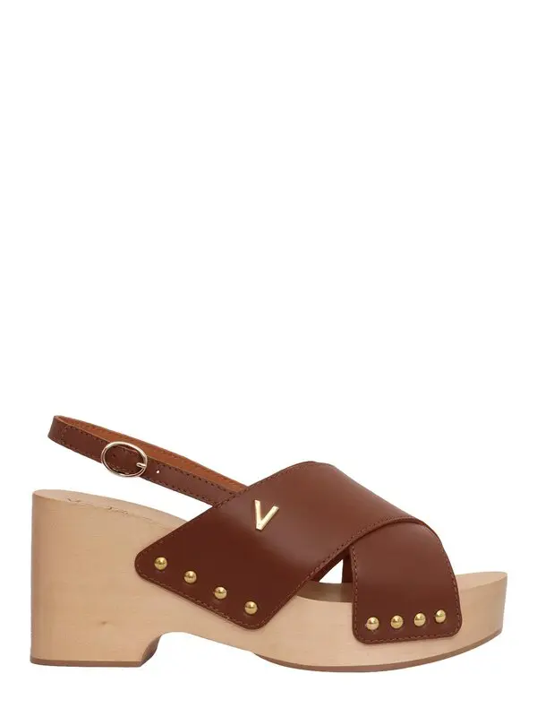 VIA ROMA 15 Leather Clog Sandals - Red