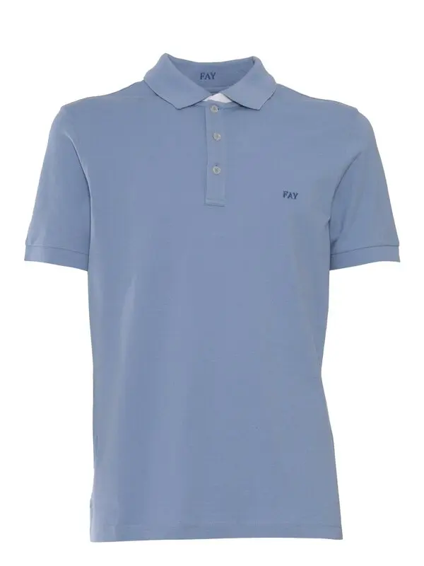 FAY Piquet Polo With Double Button Collar - Blue