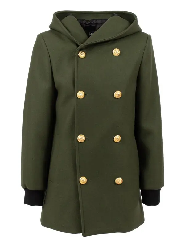Balmain Double-breasted Coat With Button Detail - Green