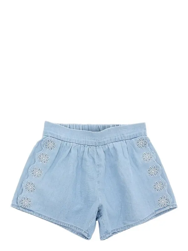 Chloé Denim Scalloped Hem Shorts - Blue