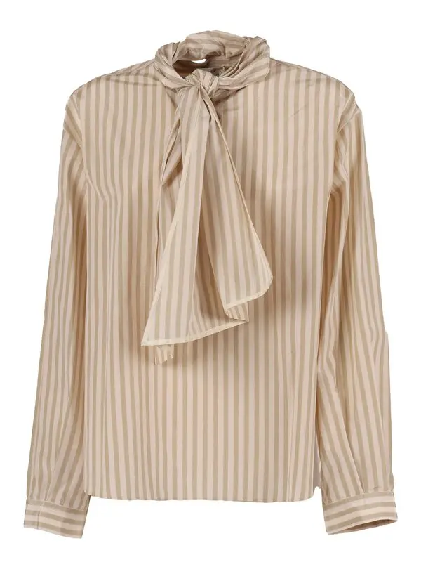 FORTE_FORTE Striped Taffeta Blouse With Removable Bow - Other