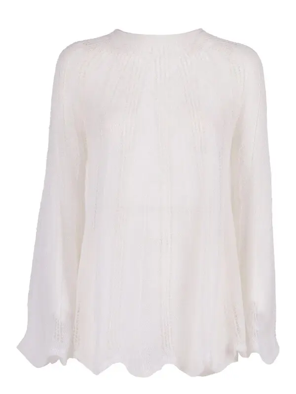 FORTE_FORTE Maglia Pizzo Mohair Garzato Punto Pointelle - White