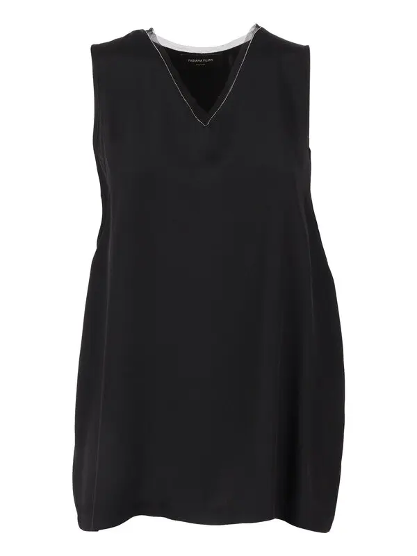 Fabiana Filippi Enver Satin V-neck Tank With Tulle Trim - Red