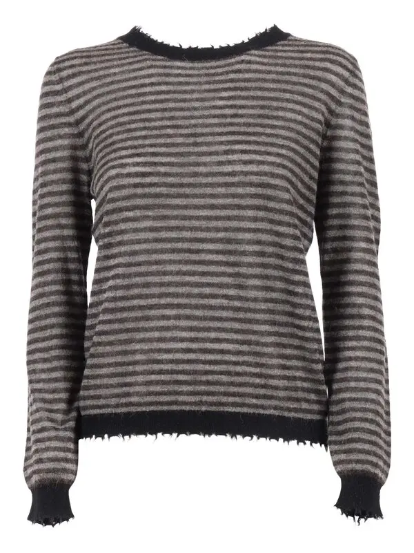 KANGRA Striped Crewneck Top With Fringed Trim - Other
