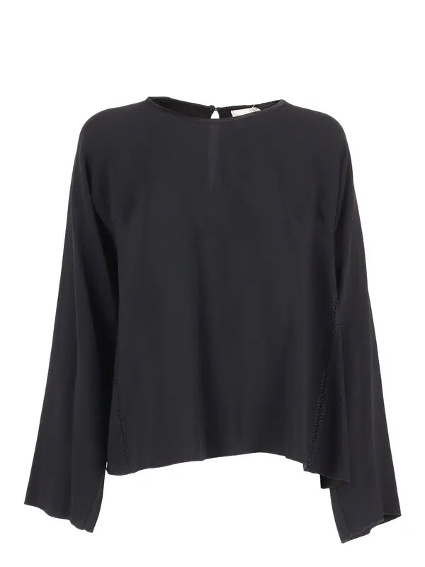FORTE_FORTE Embroidered Long Sleeve Matte Satin Top - Red