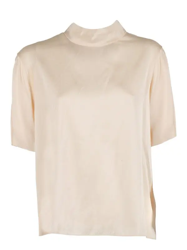 FORTE_FORTE Top Mezza Manica Raso Seta Pesante Stretch - White