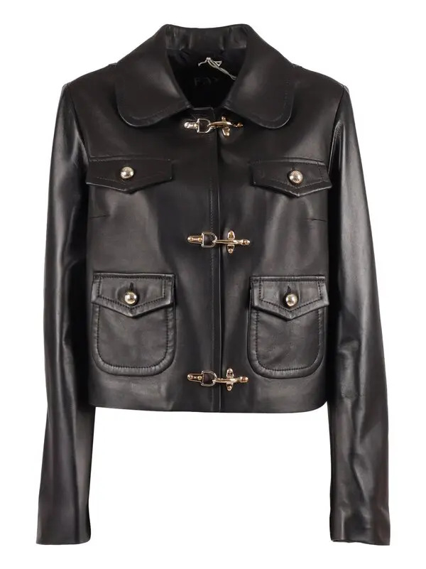 FAY Nappa Leather Jacket With Hardware Detail - Red