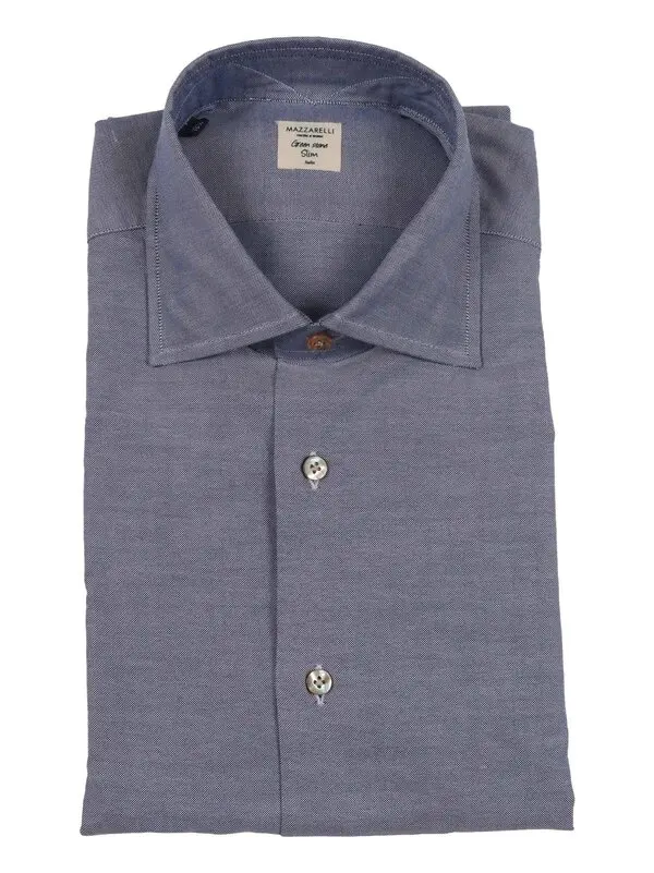 MAZZARELLI CAMICIE Oxford Cotton Slim Fit Shirt - Blu